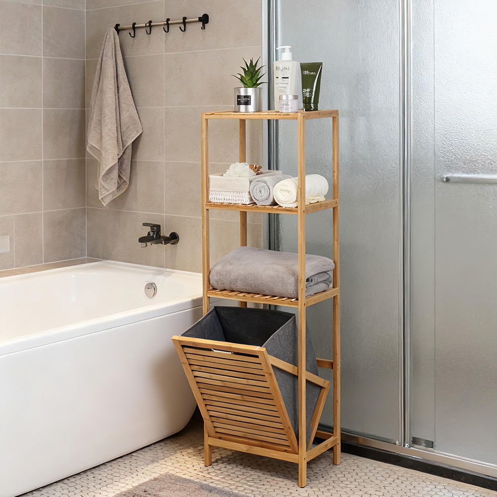 Buy Velora Bamboo 3 Tier Storage Rack With Laundry Basket 36X30X117.5 ...