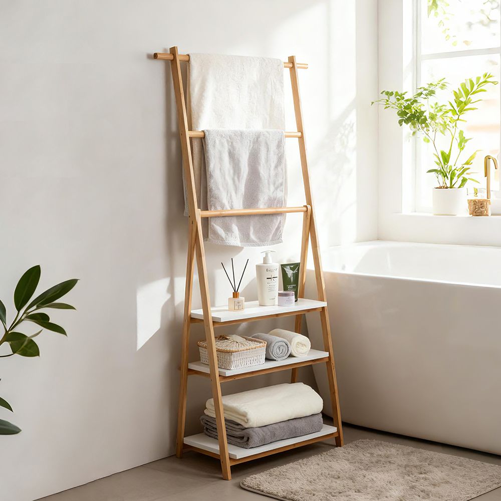 Buy Velora Bamboo 3 Tier Storage Rack 65 X 30 X 152 Cm Brown & White ...