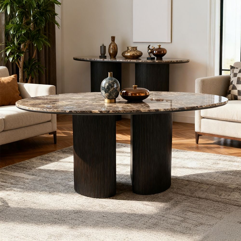Shop Oboro Round Marble Top Coffee Table - Brown Pattern/D.Walnut ...