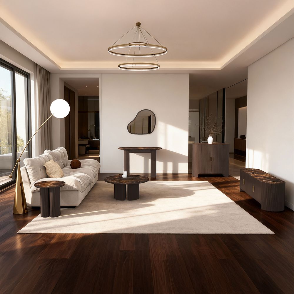 Shop Oboro Round Marble Top Coffee Table - Brown Pattern/D.Walnut ...