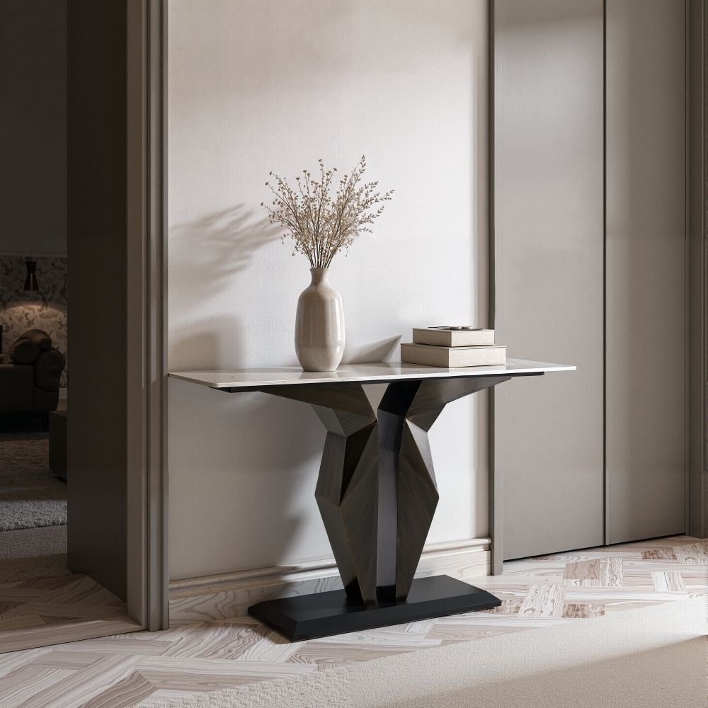 Buy Oryan Sintered Stone Top Console Table - Light Grey/Brown Online ...