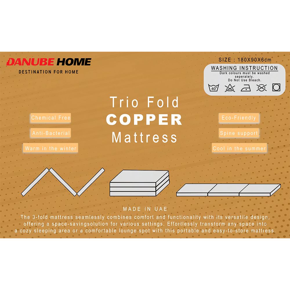 Buy Houston Tri-Fold Single Mattress-180x90x6 cm-Copper Online | Danube ...
