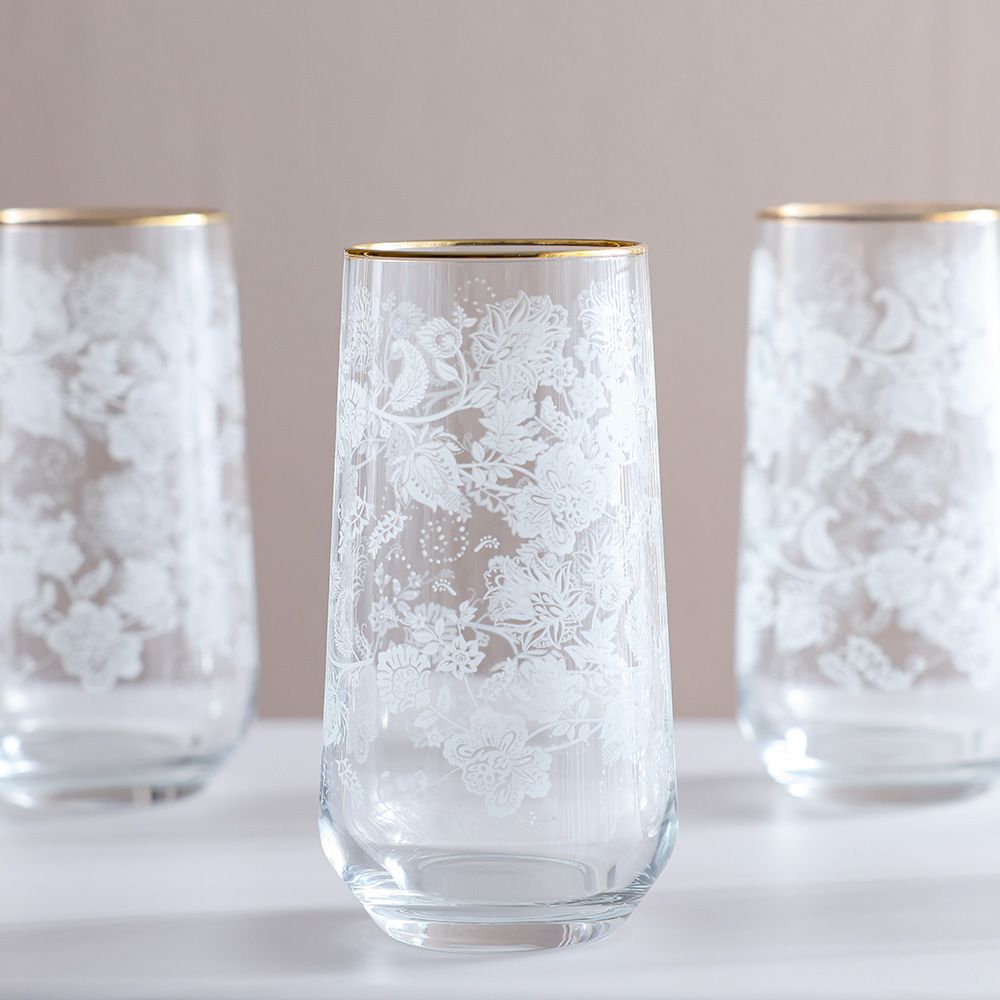 Shop Rakle 4-Piece Real Gold Rim Hi Ball Glass Set - 470 Ml Online ...
