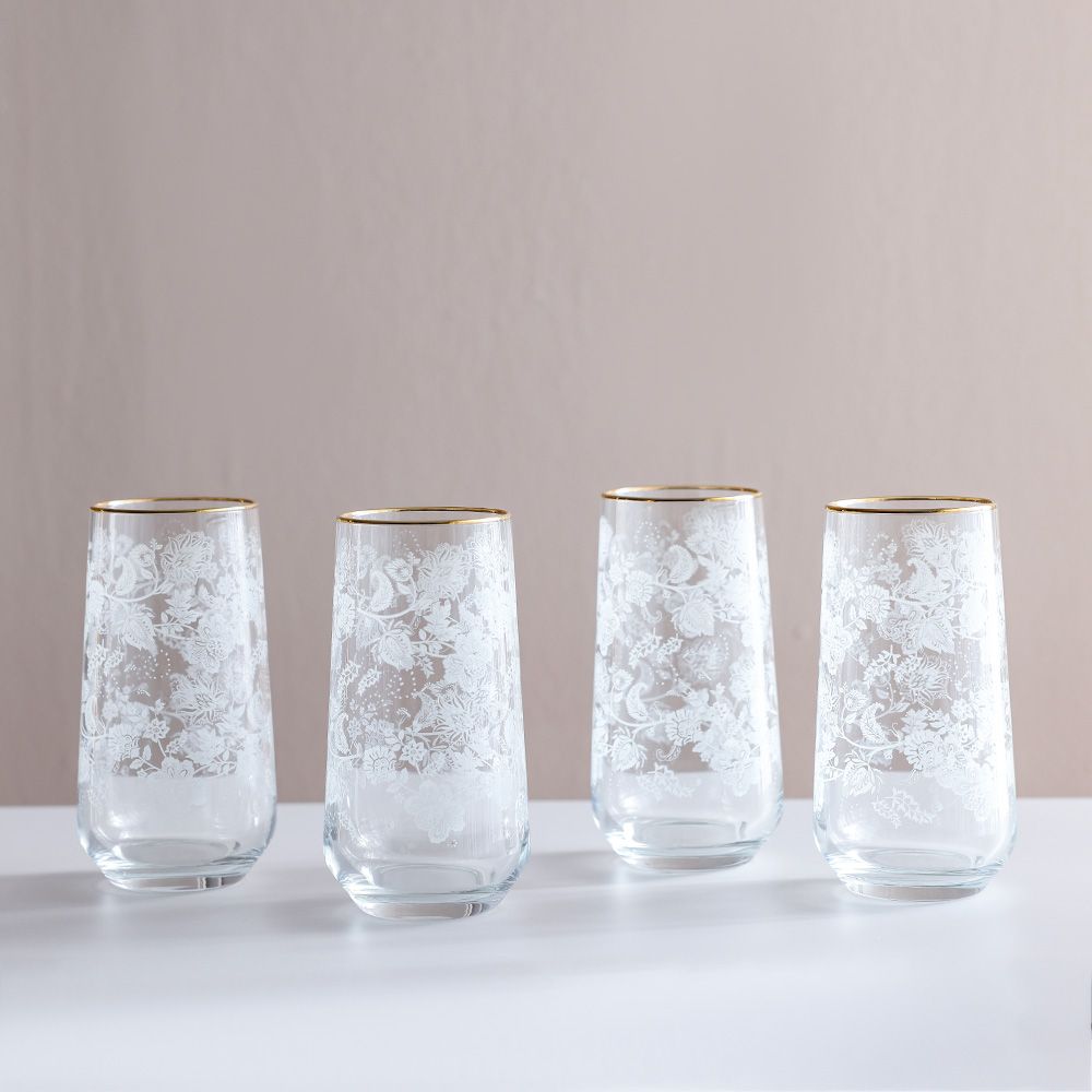 Shop Rakle 4-Piece Real Gold Rim Hi Ball Glass Set - 470 Ml Online ...