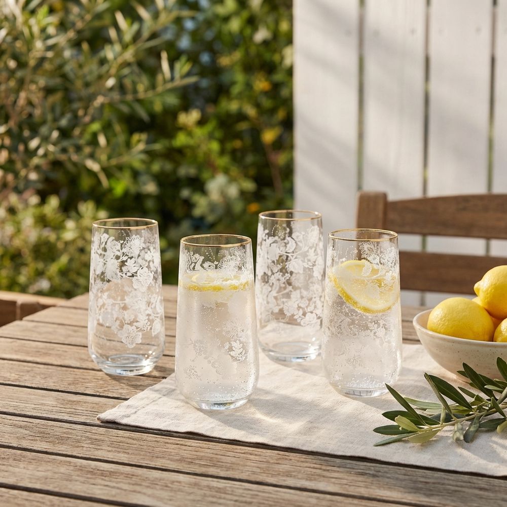 Shop Rakle 4-Piece Real Gold Rim Hi Ball Glass Set - 470 Ml Online ...