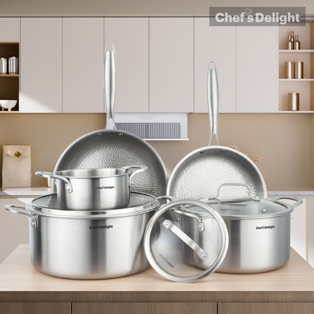 Buy Chef's Delight 8-Piece Hammer Tri-ply Cookware Set Online | Danube ...