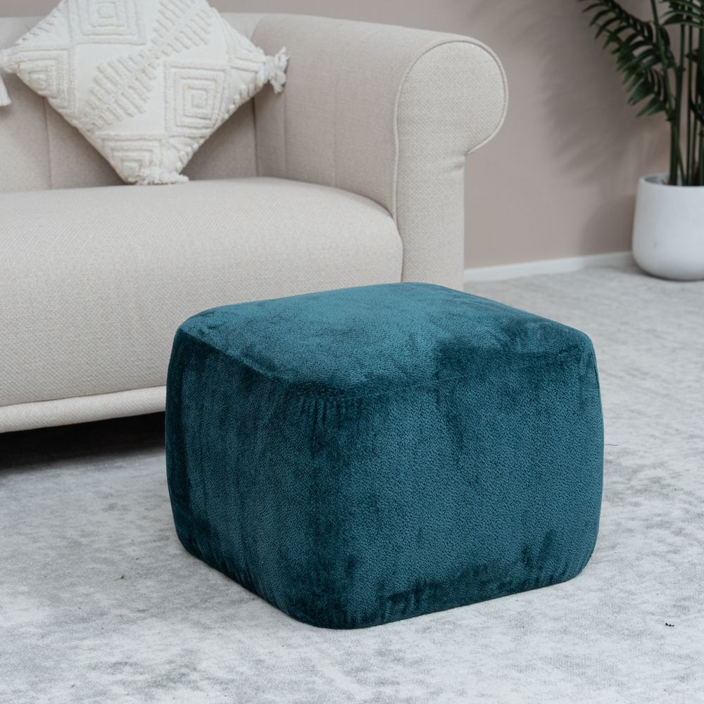 Buy Lizza Square Ottoman- Shiny Teal Blue Online | Danube Home UAE