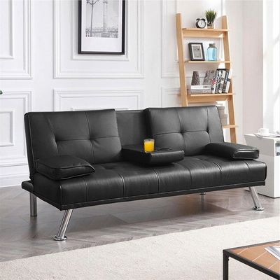 Adjustable faux leather sofa bed with armrest store