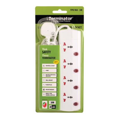 Terminator 4 Way Universal Power Extension Socket With 3M Cable