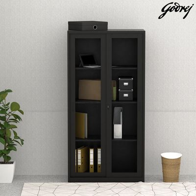 Godrej Glass Sliding Door Steel Bookshelf with Adjustable Shelves ...