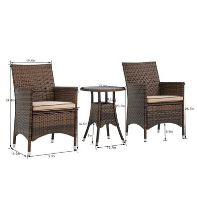 Darlene 1 + 2-Seater Rattan Balcony Set - Brown