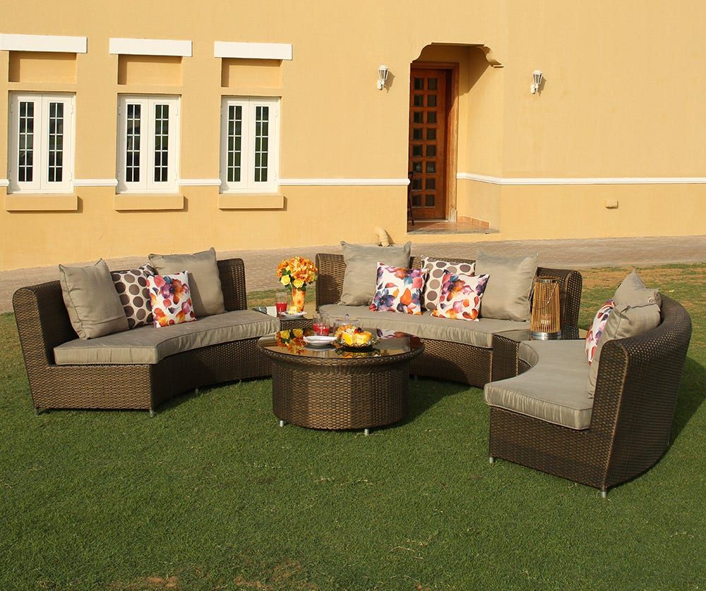 Buy Bea 9 Seater C-Shaped Rattan Sofa Set - Beige Online | Danube Home UAE