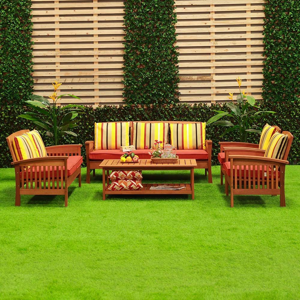 Buy Gazala 7-Seater Outdoor Wooden Sofa Set - Multicolor Online ...