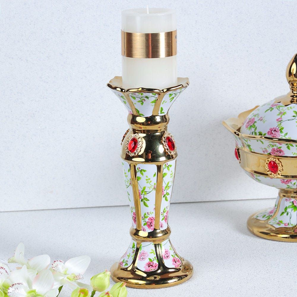 Buy Jules Candle Holder Gold,White,Red 11.8X11.8X25XCM Online | Danube ...