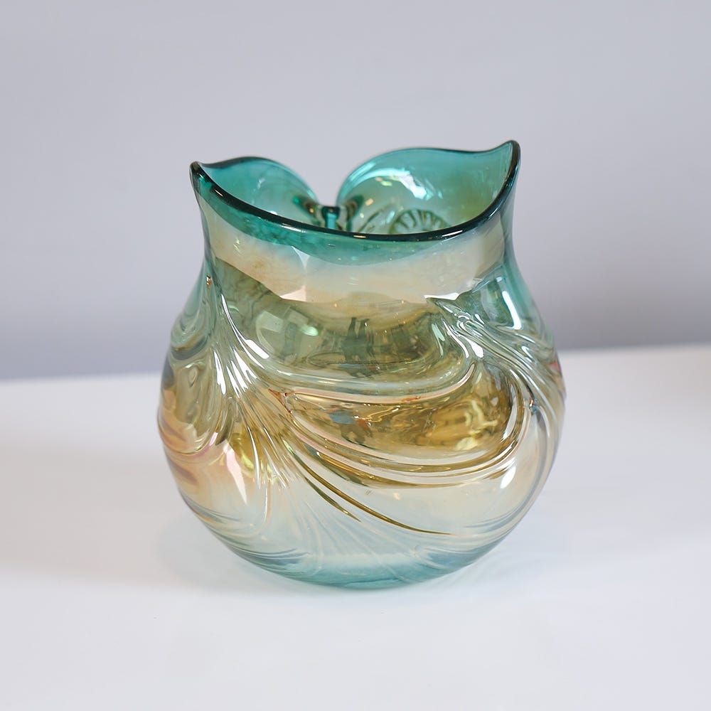 Buy Kiyan V-Shape Handblown Glass Vase-Teal Online | Danube Home UAE