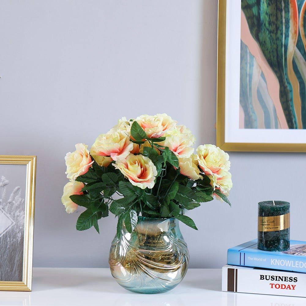 Buy Kiyan V-Shape Handblown Glass Vase-Teal Online | Danube Home UAE