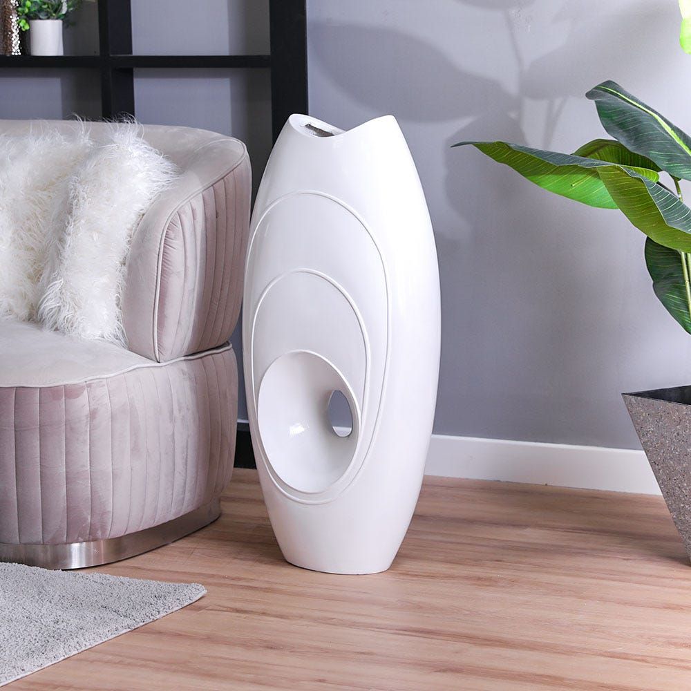 Buy MJ Shiny White Oval Planter 44X24X90CM Online | Danube Home UAE