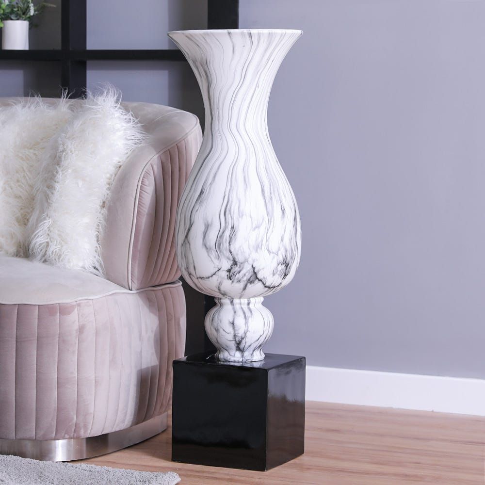 Buy MJ Marble & Shiny Black Planter 32X32X101.5CM Online | Danube Home UAE