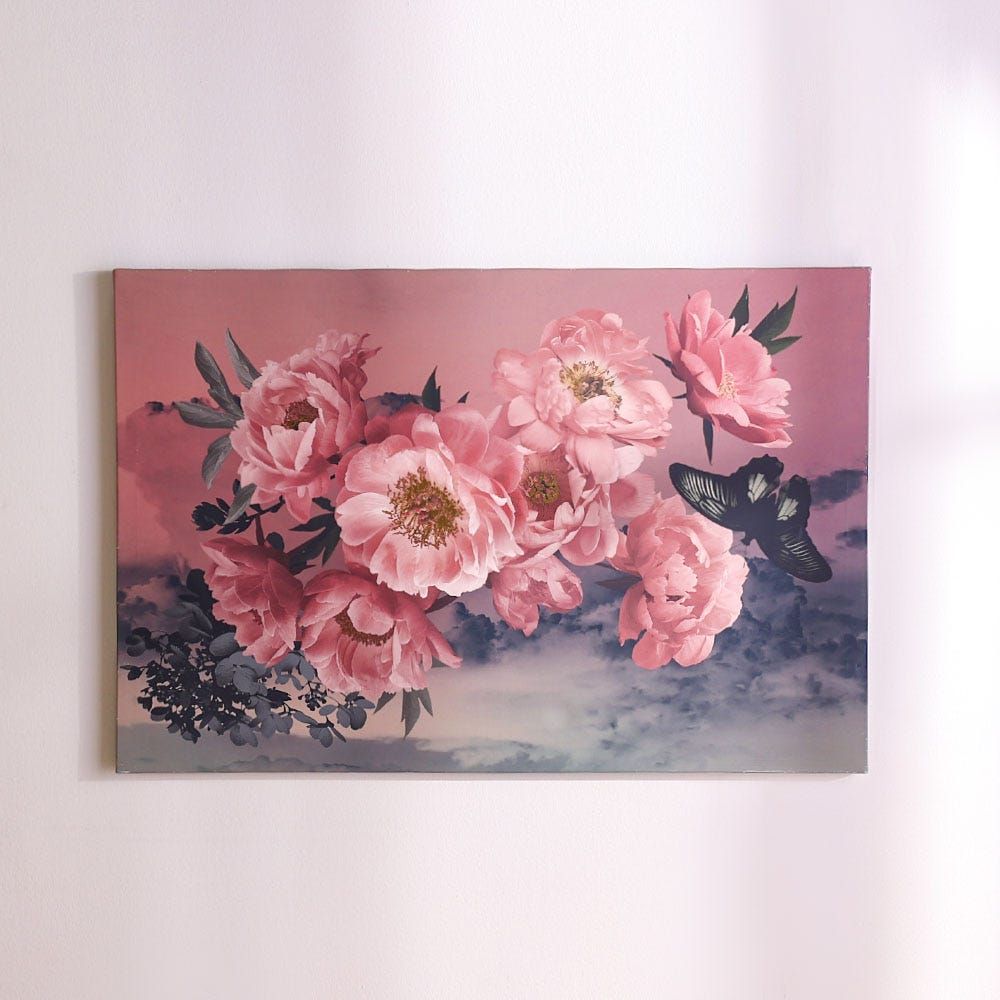 Buy Lorena Pink Flowers And A Black Butterfly Canvas 60X90X2CM Online ...