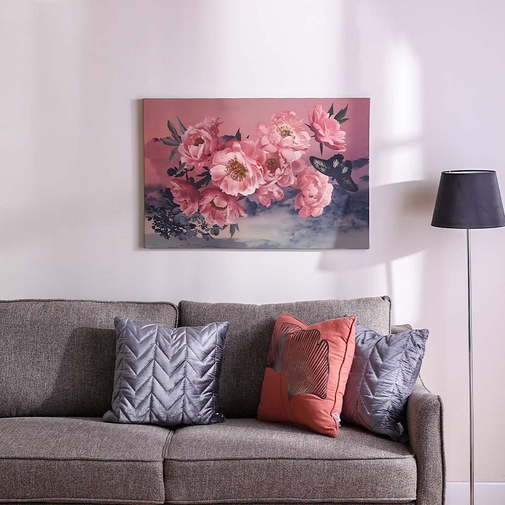 Buy Lorena Pink Flowers And A Black Butterfly Canvas 60X90X2CM Online ...
