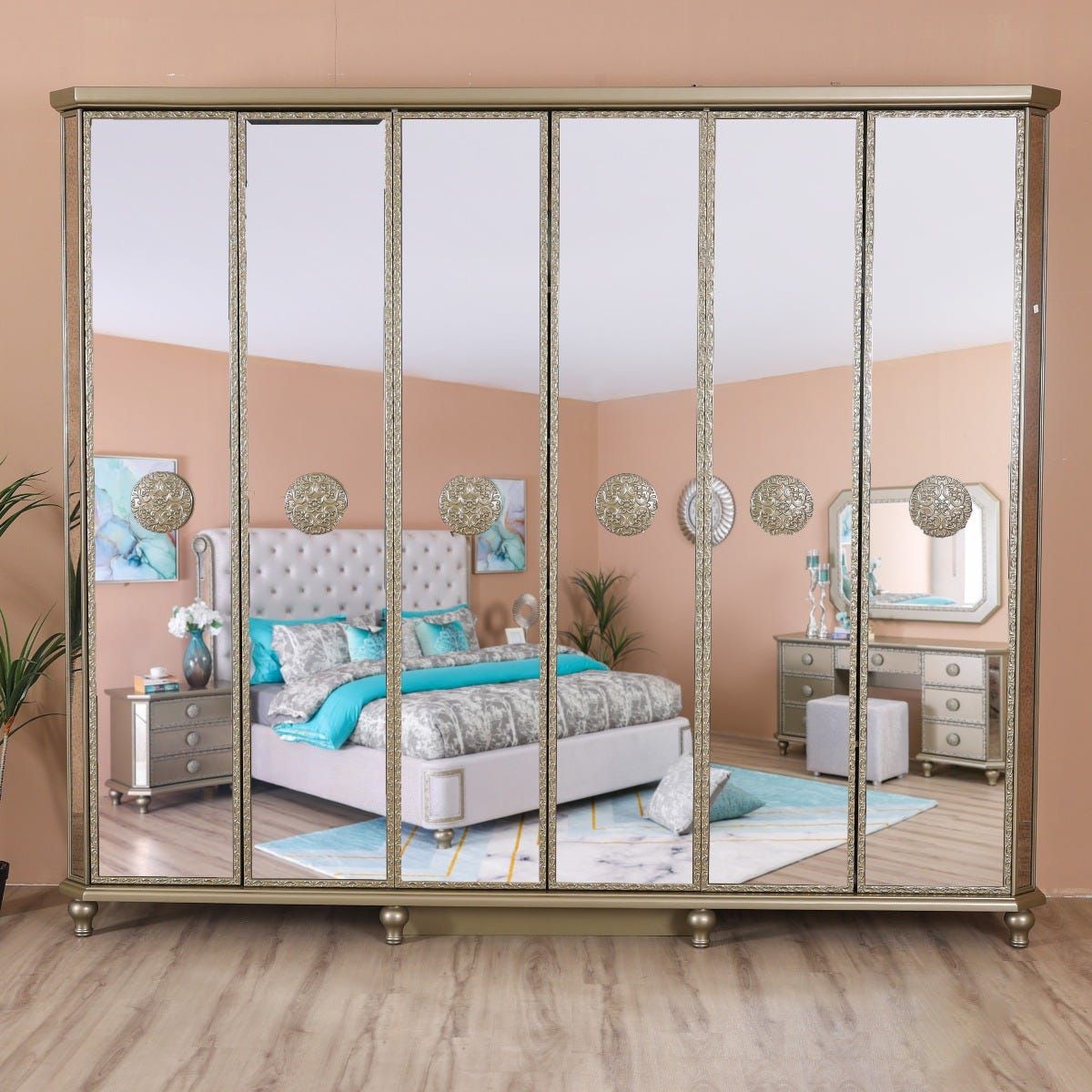 Ximena 6 Door Wardrobe - Dark Silver