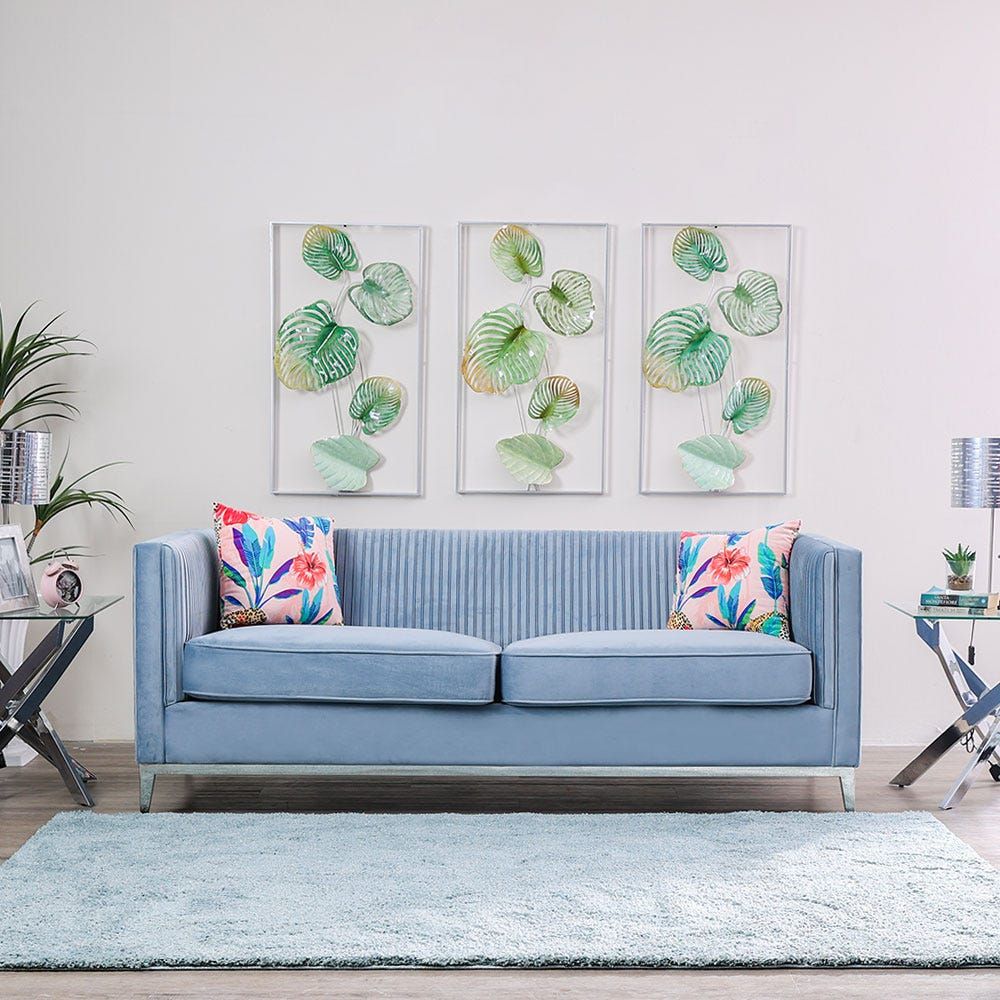 Belva Three Seater Fabric Sofa - Ash Blue