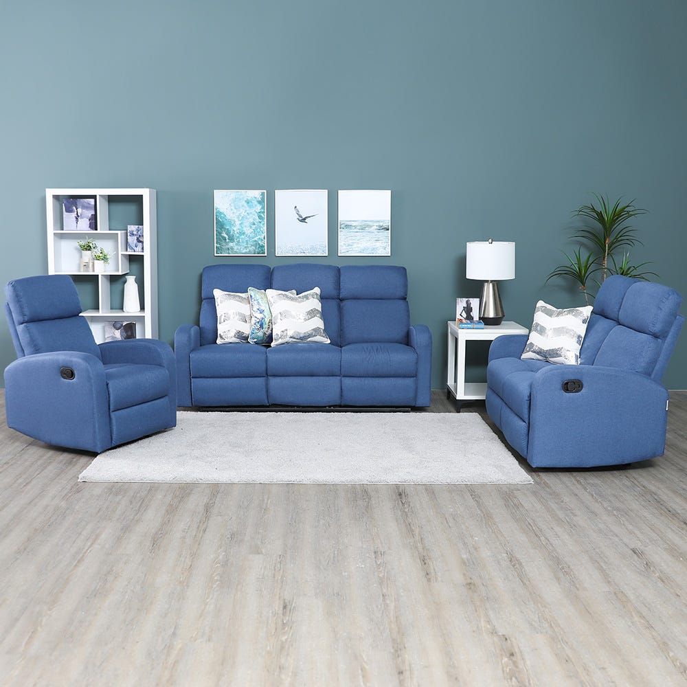 Buy Verona 3 +2+1 Seater Manual Fabric Recliner Set- Dark Blue Online | Danube Home UAE