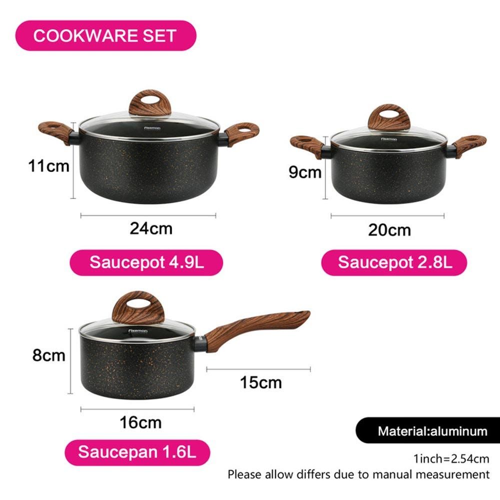 Buy Fissman Cosmic 6-Pc Non-Stick Coated Cookware Set- Black Online ...