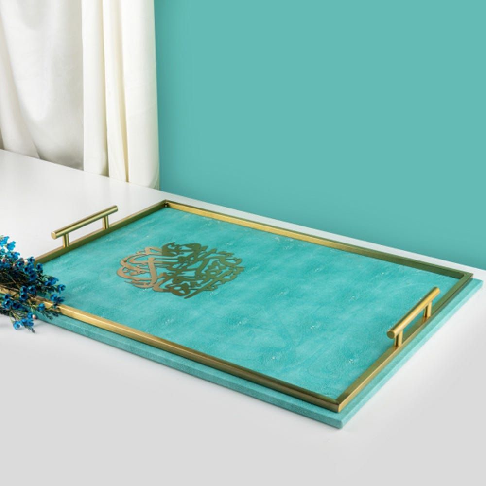 Buy Otantik Zuwar Luxury Leather Tray 60X45Cm Blue Online | Danube Home UAE