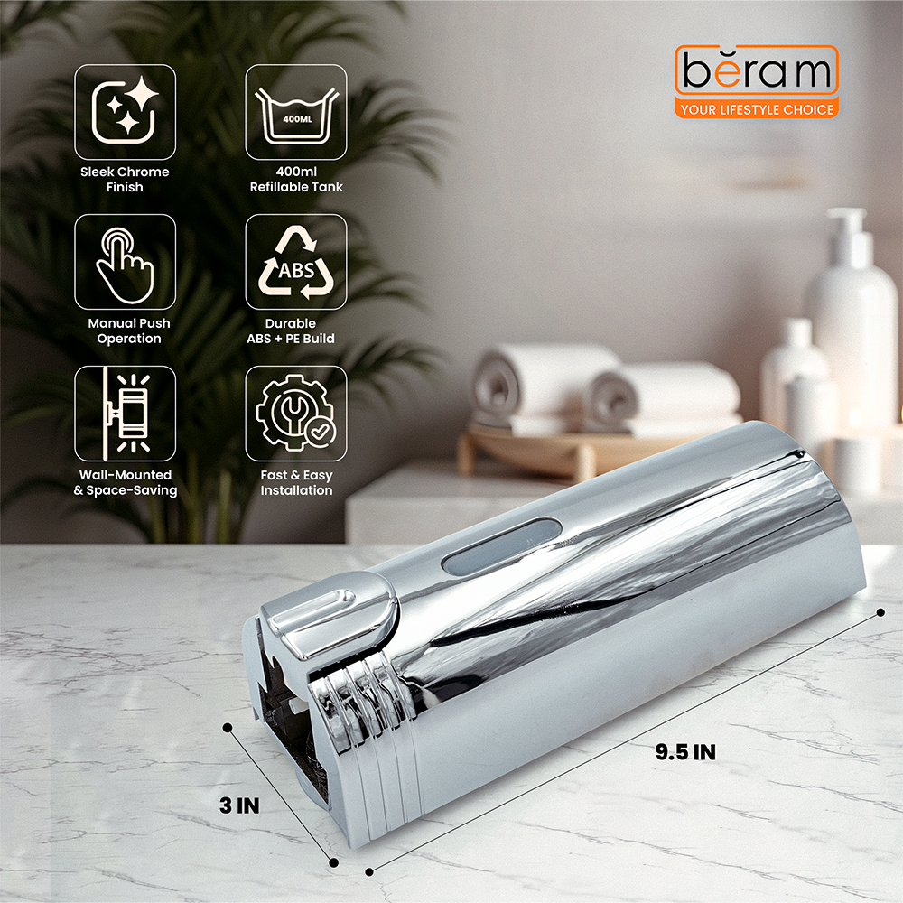 Buy Wall Mounted Chrome Finished Soap Dispenser 400ml Refillable Glossy ...