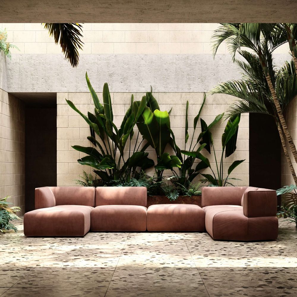 Buy Dream Scape 6 Seater Sofa Velvet Fabric - Peach - L400cm x W244cm x H80cm Online | Danube ...