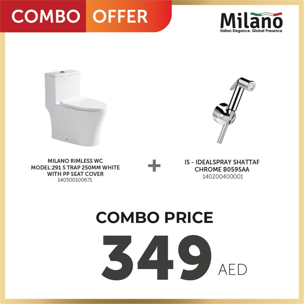 Buy MILANO RIMLESS WC S TRAP and Shattaf Combo Online | Danube Home UAE