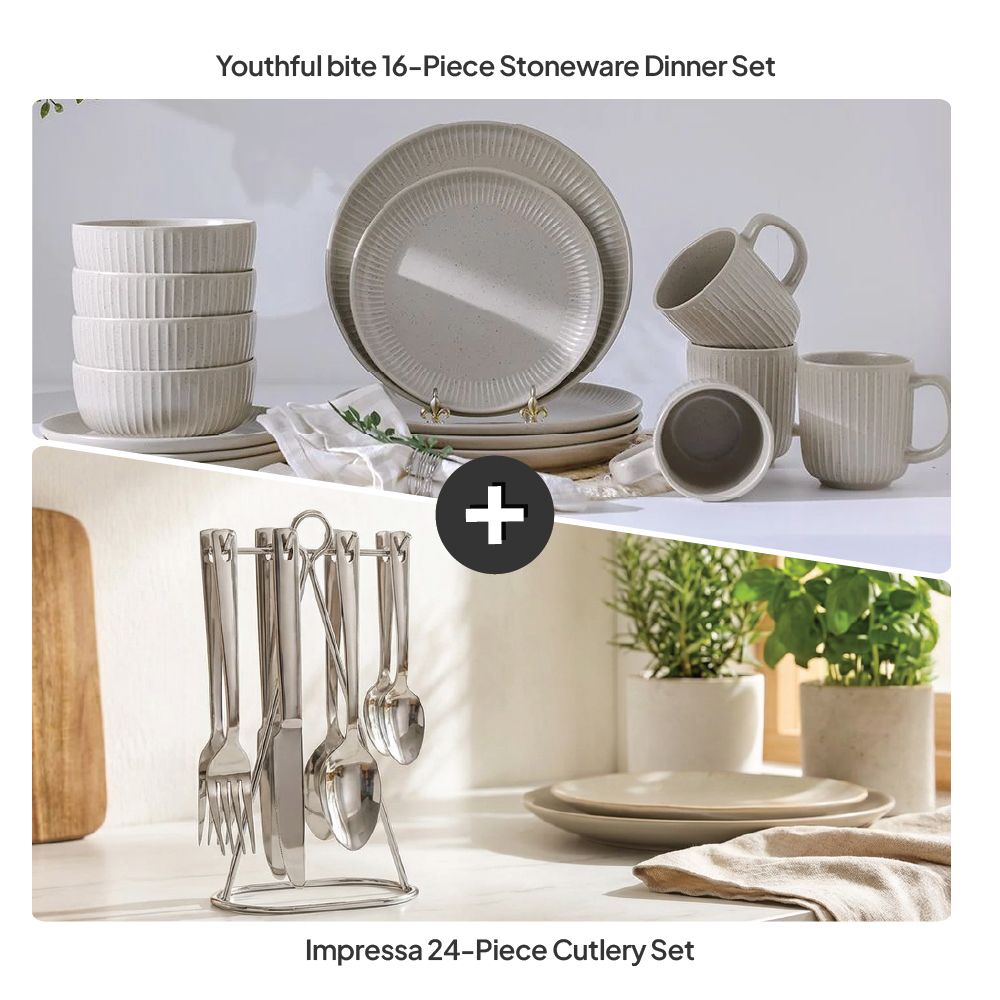 تسوّق Youthful bite 16-Piece Stoneware Dinner Set + 24 PC Cutlery Set ...