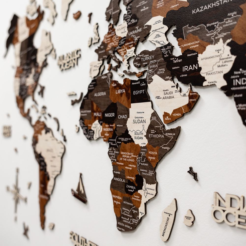 Buy Wooden World Map - Wood tone - L (150 x 90cm) Online | Danube Home UAE