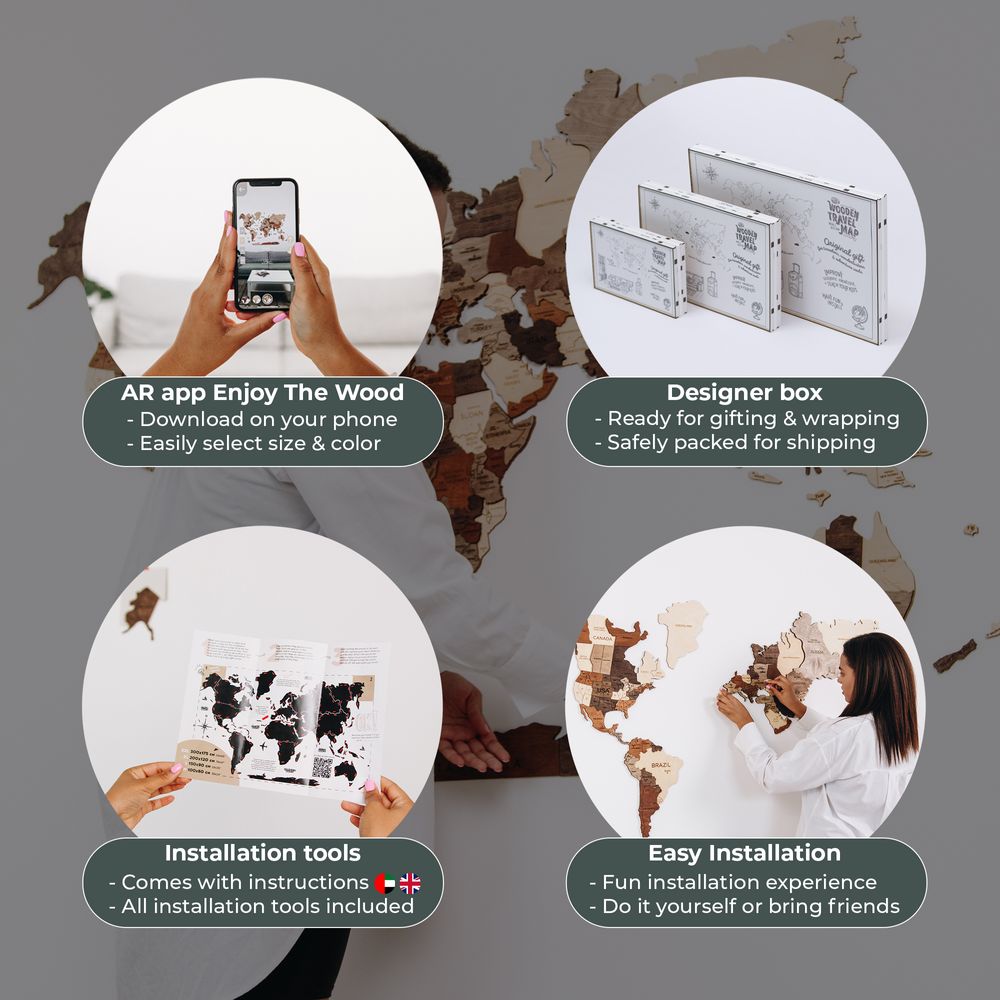 Buy Wooden World Map - Wood tone - L (150 x 90cm) Online | Danube Home UAE