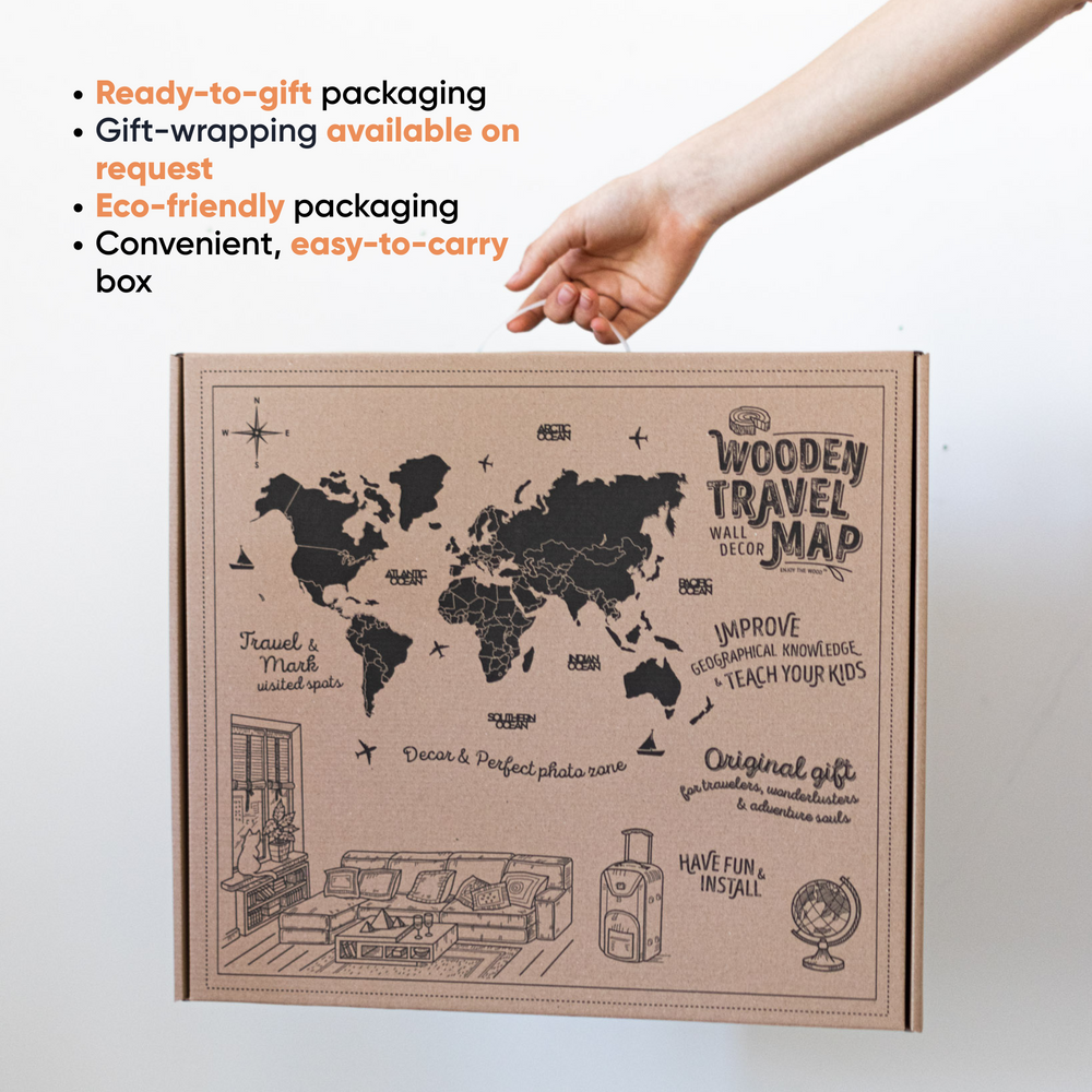 Buy Wooden World Map - Wood tone - XL (200 x 120cm) Online | Danube ...