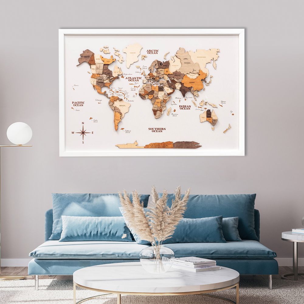 Buy 3D Wooden World Map Multicolor on White Panel - M (84 x 58cm ...