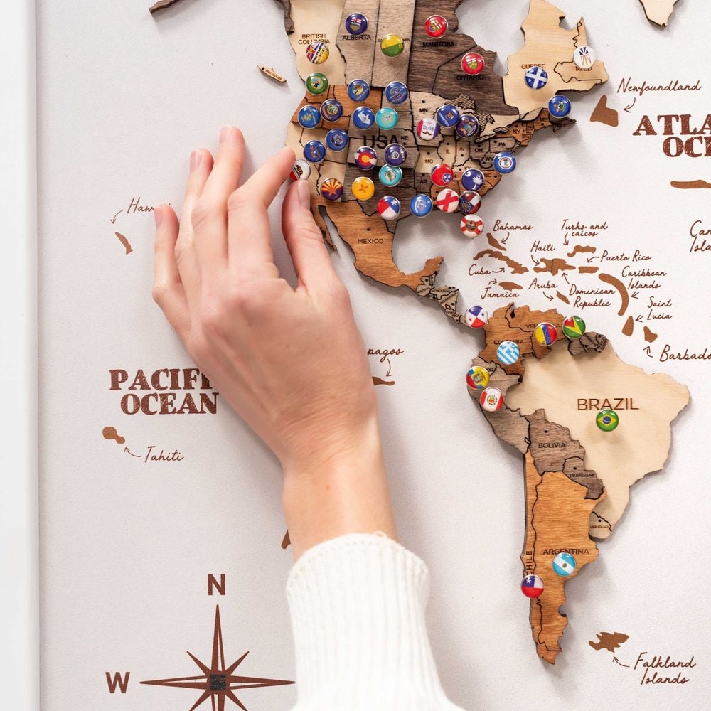 Buy 3D Wooden World Map Multicolor on White Panel - M (84 x 58cm ...