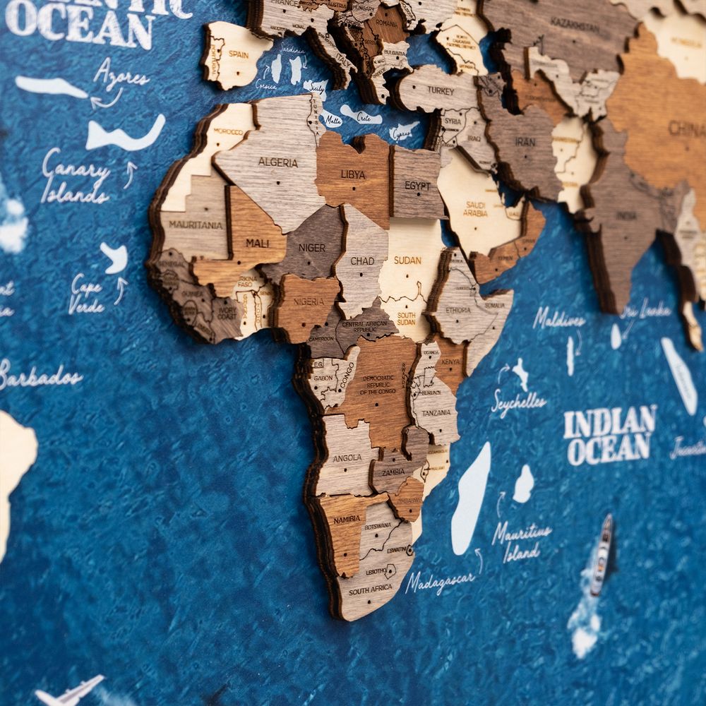 Buy 3D Wooden World Map on Panel - Multicolor Ocean - M (84 x 58cm ...