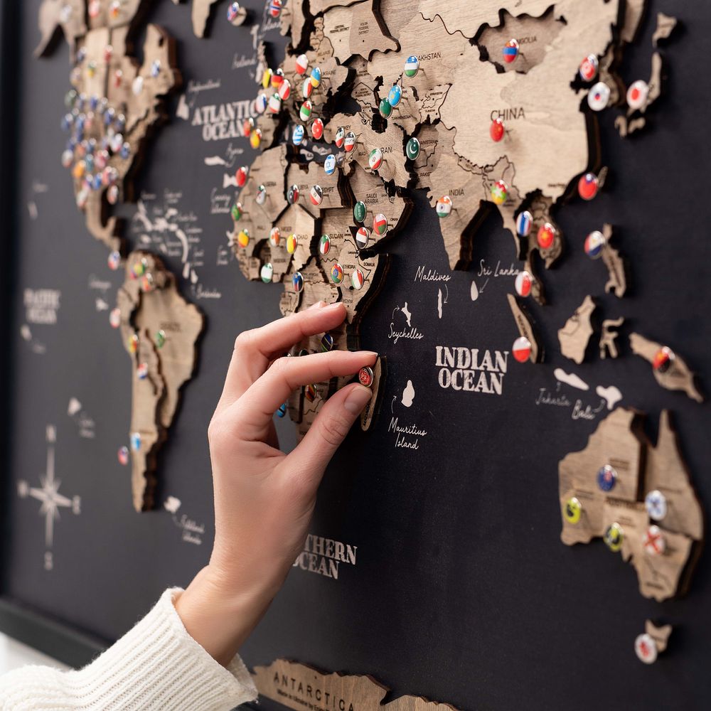 Buy 3D Wooden World Map Terra on Black Panel - M (84 x 58cm) Online ...