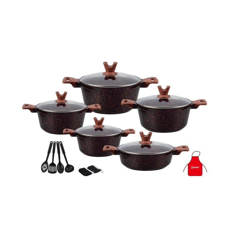 Buy Dessini 17 pieces super Granit cookware set black/red 8000 Online ...