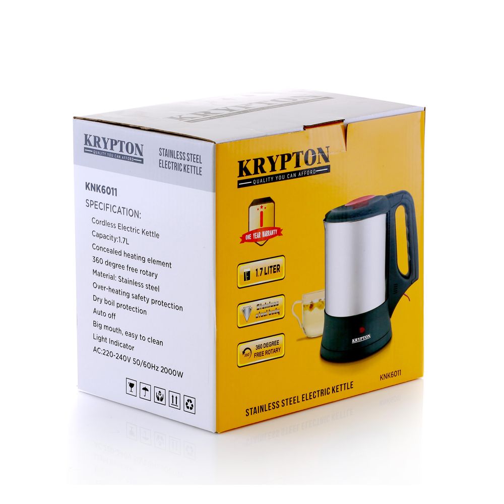 Buy Krypton KNK6011 Stainless Steel Kettle 1.7L, Electric Kettle, Cordless Fast Boil for General ...