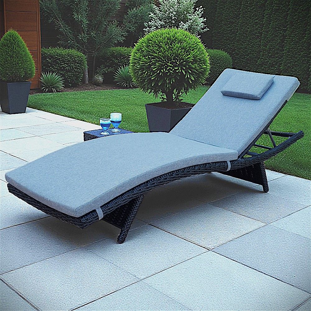 Buy Luxury Outdoor Rattan Sunbed with Adjustable Backrest – Grey ...