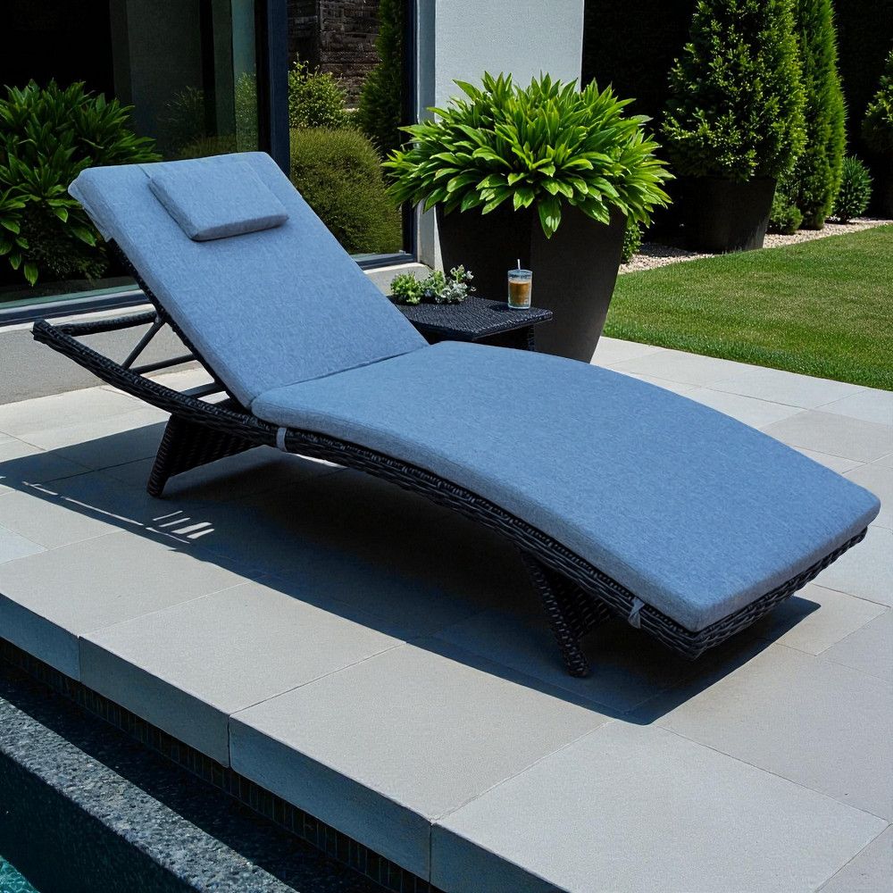 Buy Luxury Outdoor Rattan Sunbed with Adjustable Backrest – Grey ...
