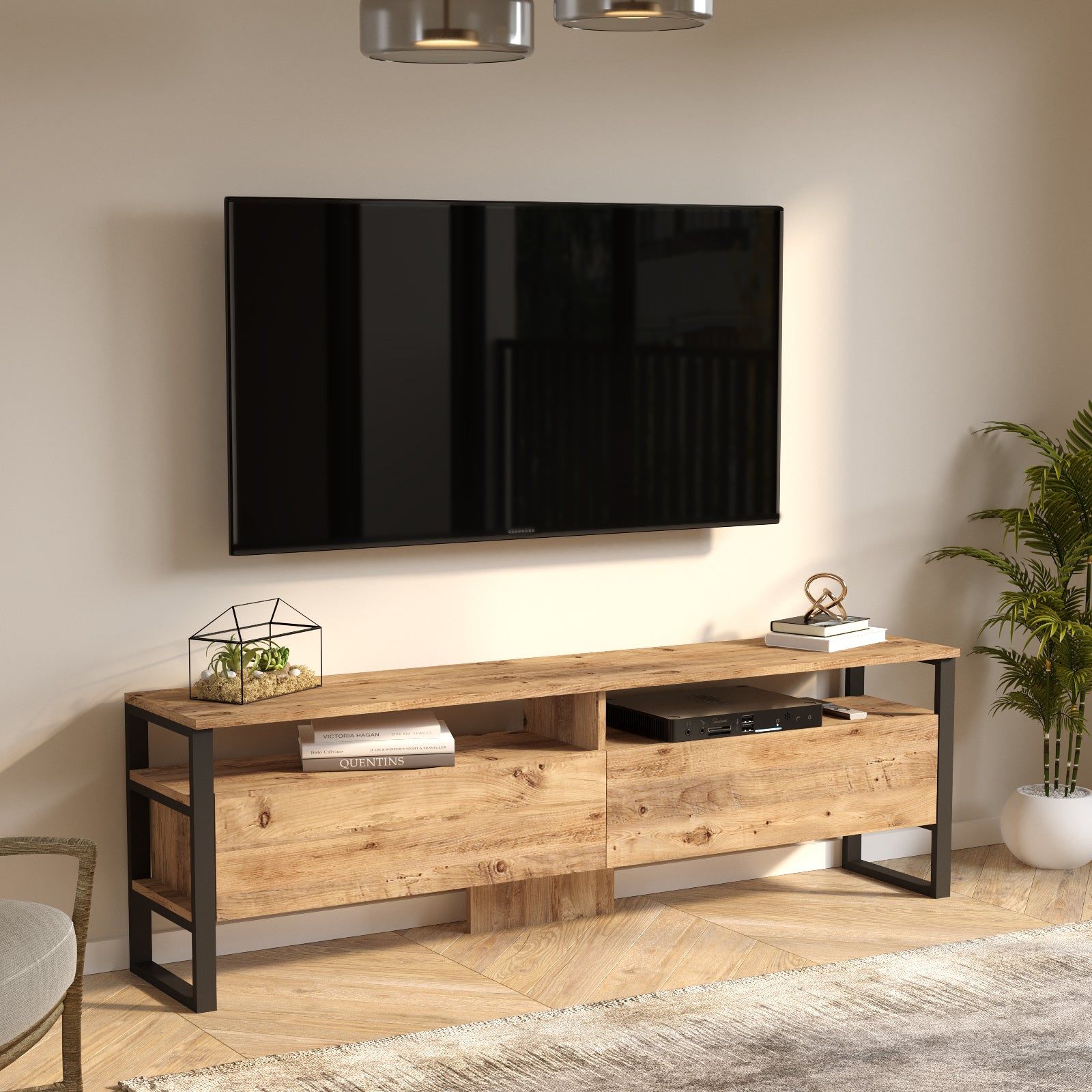 Buy Home Canvas Royal TV Unit – Pine Wood Finish | Modern TV Stand with ...