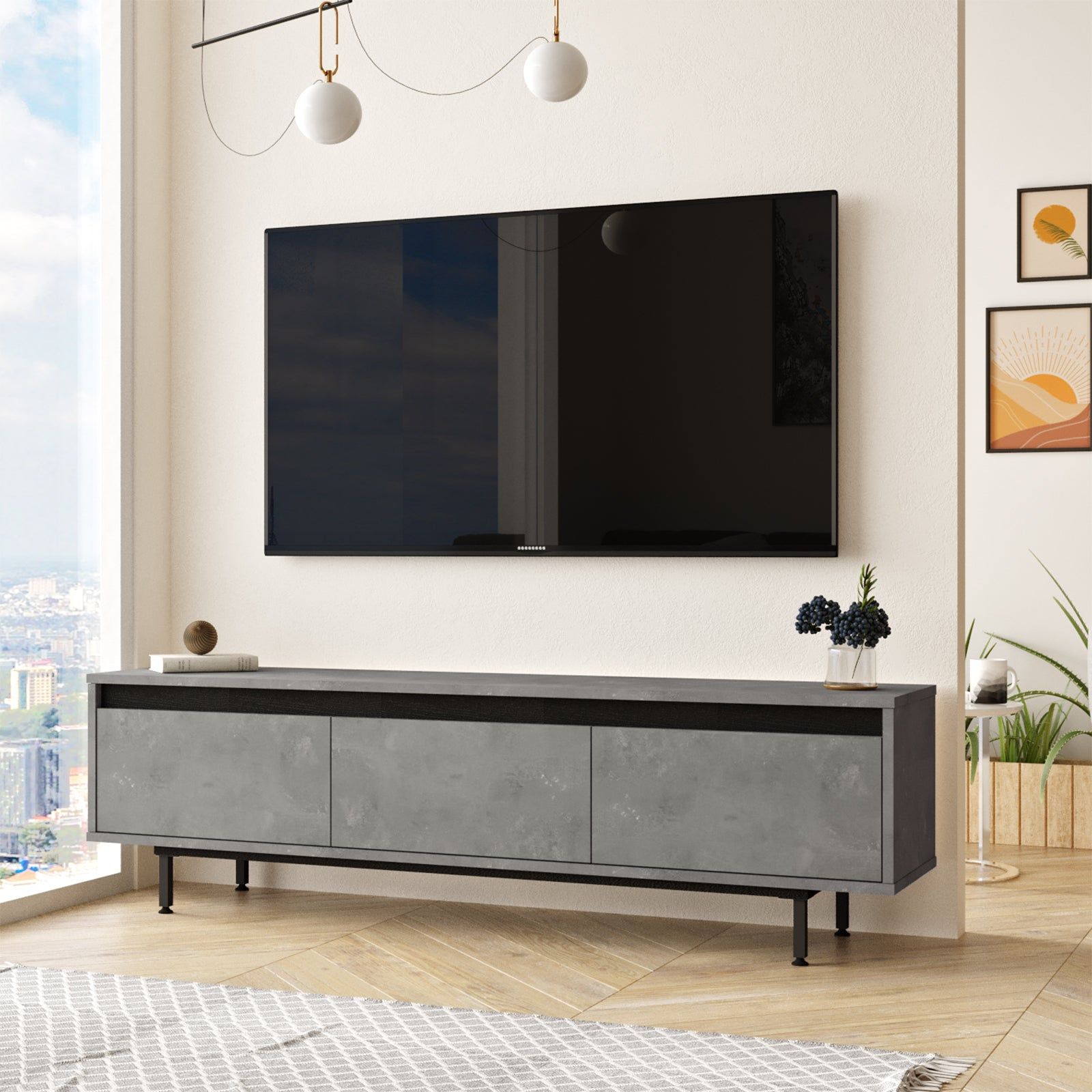 Buy Home Canvas Concretea TV Unit – Concrete & Grey Finish | Modern TV ...