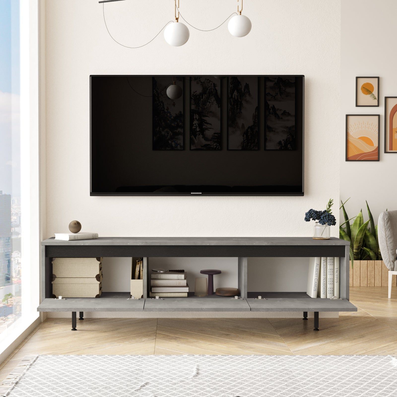 Buy Home Canvas Concretea TV Unit – Concrete & Grey Finish | Modern TV ...