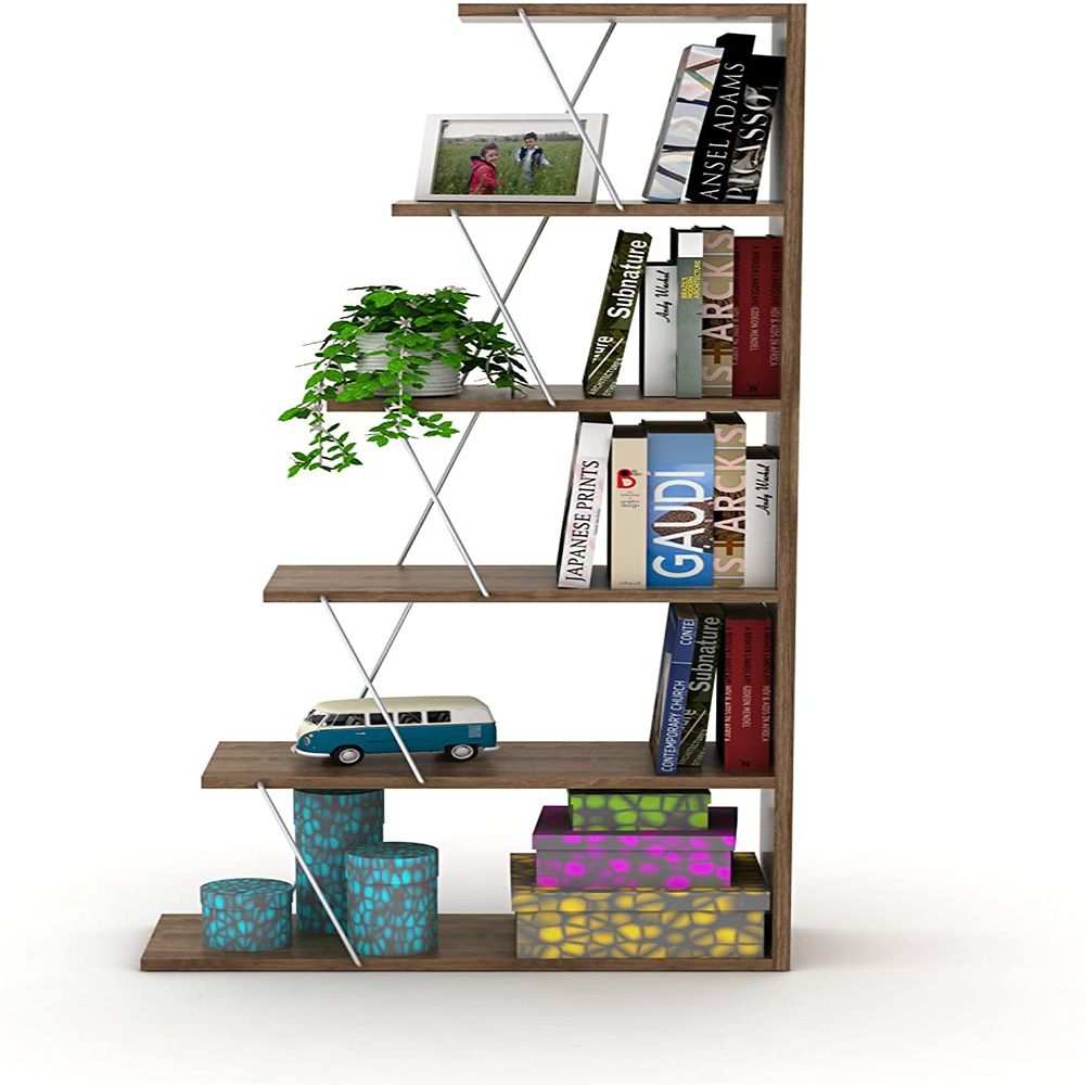 Buy Tars Mini Bookcase Walnut Chrome 65x146x22cm Online | Danube Home UAE