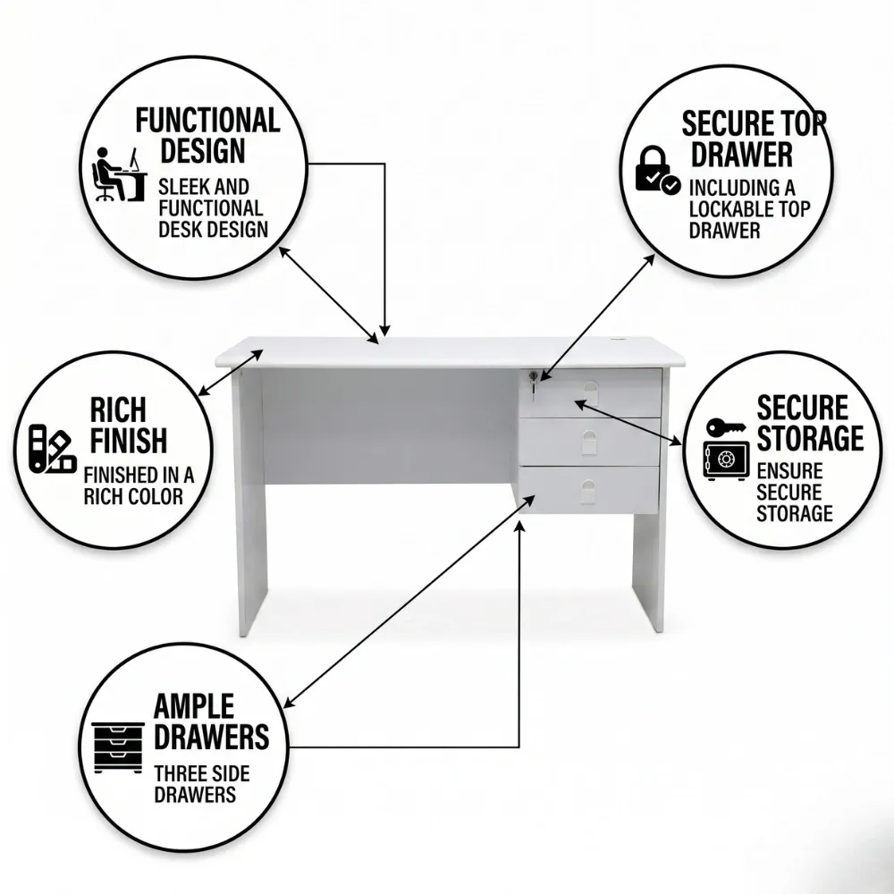 Buy Fiecke Office Desk with Drawers (White) Online | Danube Home UAE