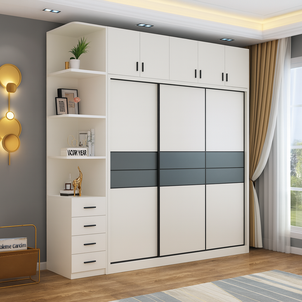 Buy Modern Customise Wooden Wardrobe with Display Shelves | 3 Sliding ...